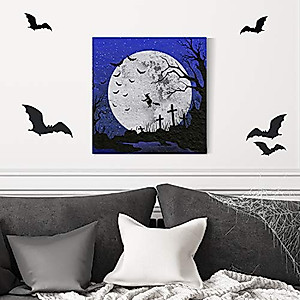 Renditions Gallery Witch and Graveyard Wall Art, Spooky Halloween Decorations, Full Moon, Dark Cemetery, Premium Gallery Wrapped Canvas Decor, Ready to Hang, 32 in H x 32 in W, Made in America Print