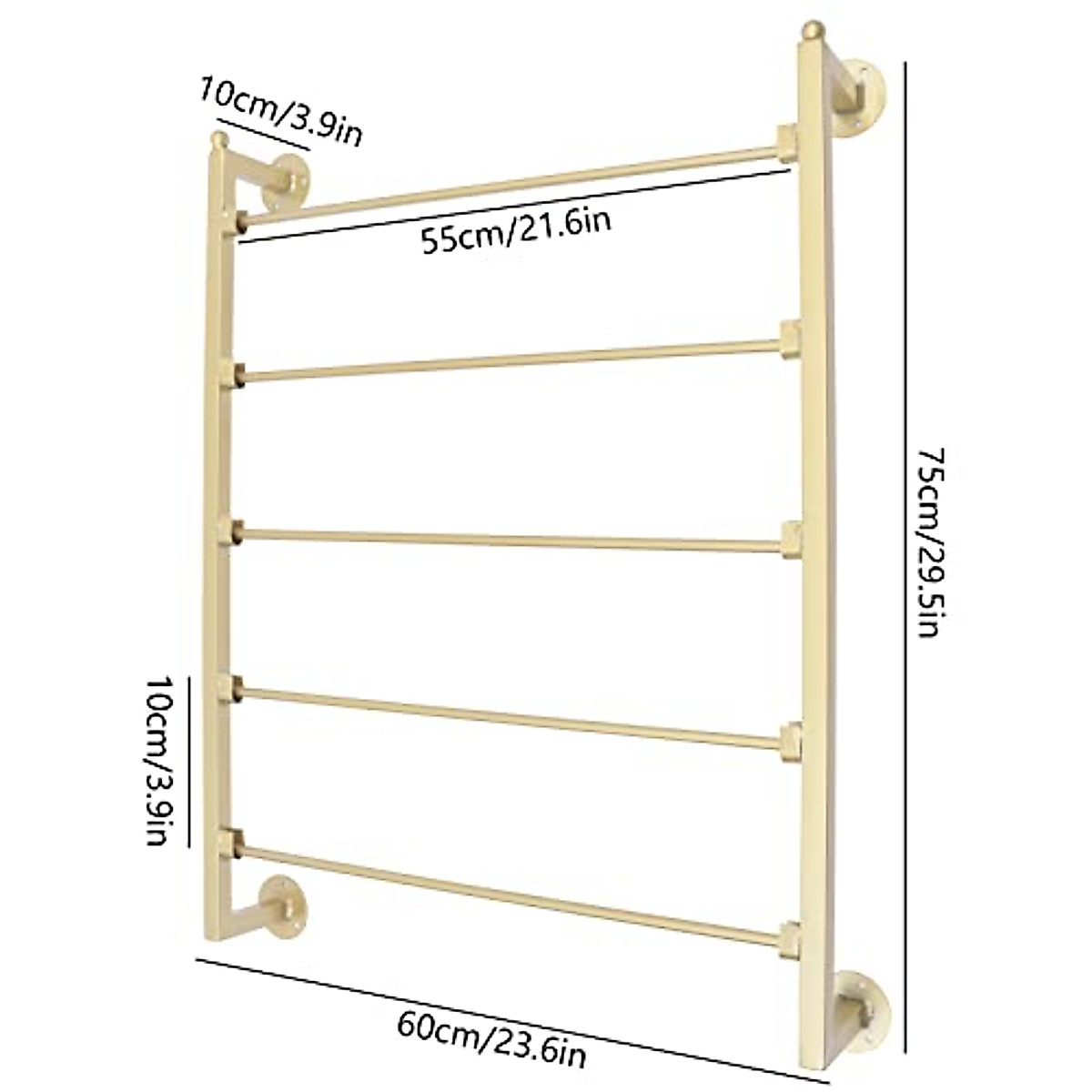 LGXSHOP Towel Rack, 5 Tier Hanging Towel Rack, Industrial Metal Wall Mounted Garment Rack, Space Saving Towel Display Rack for Entrance, Bedroom, Bathroom, Closet, Boutique -Gold