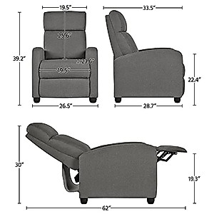 Yaheetech Fabric Recliner Chair Sofa Ergonomic Adjustable Single Sofa with Thicker Seat Cushion Modern Home Theater Seating for Living Room Matte Grey