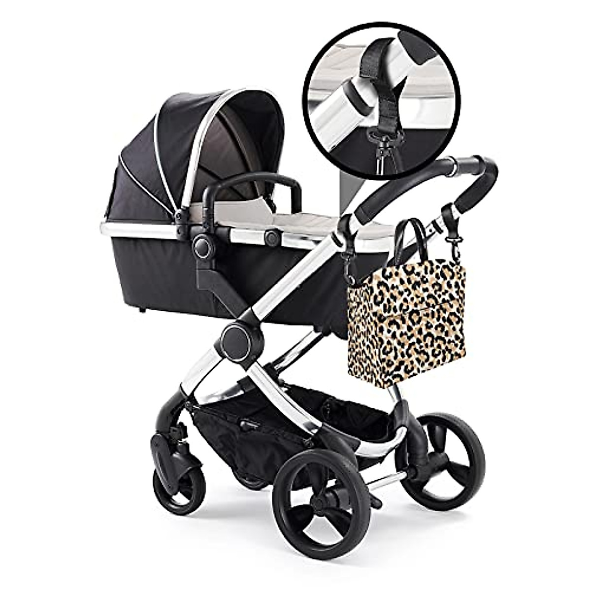 Leopard Print Diaper Bag Tote with Stroller Straps, Animal Texture Large Capacity Baby Stroller Organizer Bag, Multi-Function Nappy Bag Travel Handbag