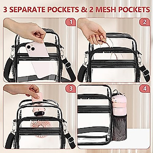 Blvornl Clear Crossbody Bag with Adjustable Shoulder Strap, Stadium Approved PVC Clear Purse Bag with Front and Side Pocket, Clear Messenger Bag for Women and Men for Concerts Events Festivals