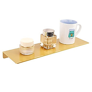 Veefos Brushed Gold Bathroom Shelf Floating Shelf Wall Mounted, 15.6 Inch Metal Wall Shelf Bathroom Storage Shelf Bathroom Organizer Countertop, Aluminum