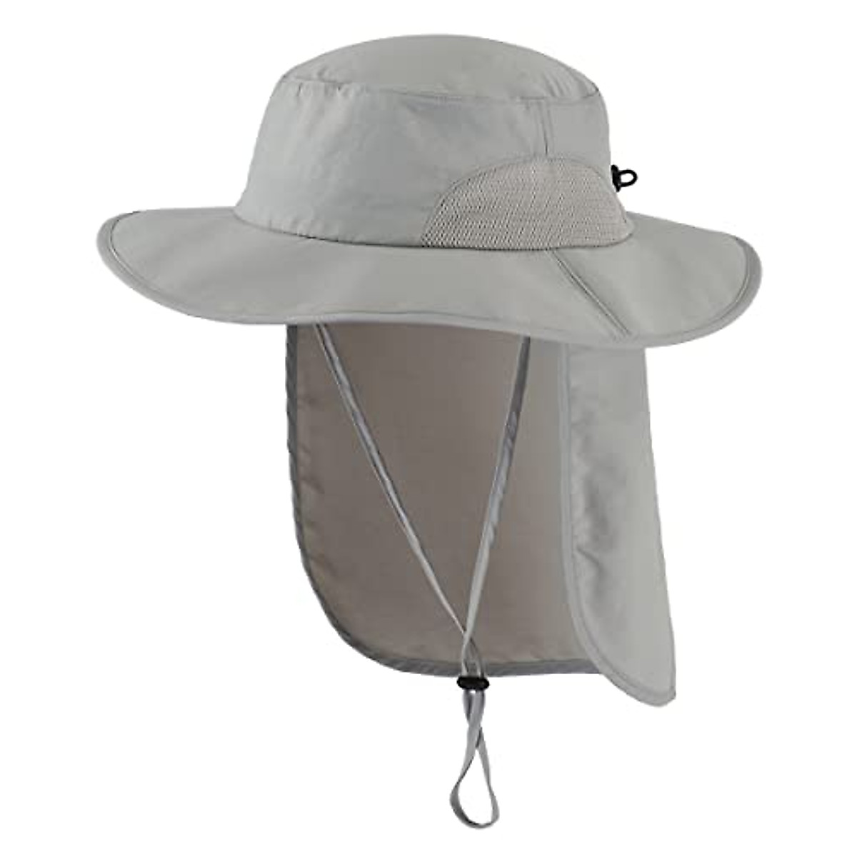Home Prefer UPF50+ Mens Sun Hat with Neck Flap Wide Brim Mesh Fishing Hat Windproof Safari Hat Light Grey