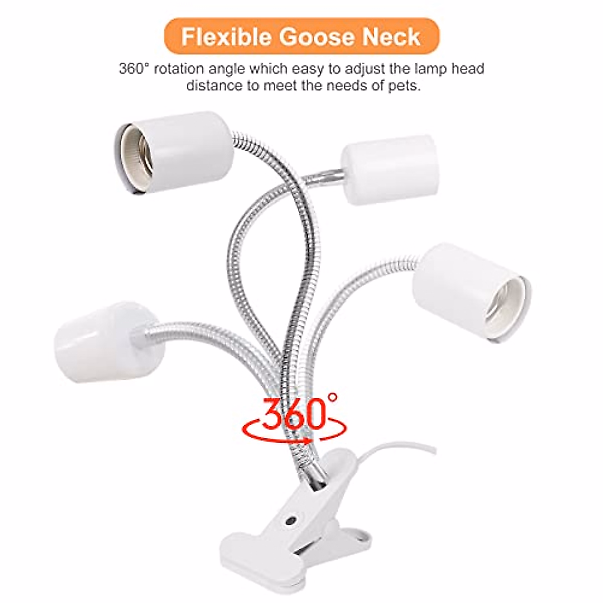 Dimmable 2-Pack White Adjustable Reptile Clamp Heat Lamp Fixture Holder with 3-Pack 30W Sun Basking Spot Lamp, Flexible Clamp Lamp Stand with Clip for Aquarium, Reptiles,Lizard, Turtle, Snake