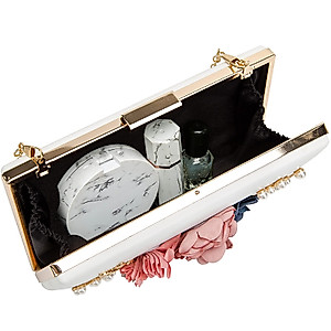 LETODE Women's Evening Bag Flower Wedding Evening Clutch Purse Bride Floral Clutch Bag Beaded Evening Shoulder Handbag (White)