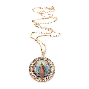 LESLIE BOULES Virgin Caridad del Cobre Pendant Necklace 18K Gold Plated Chain Religious Jewelry