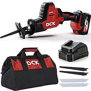 DCK Brushless Reciprocating Saw, 20V MAX Cordless Reciprocating Saw, 0-3000 SPM Variable Speeds, with 4.0Ah Battery & 2A Charger, LED Light, One Hand Saw Kit, 4 Blades Saw for Wood/Metal/PVC