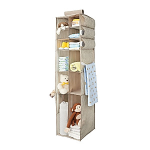 mDesign Long Soft Fabric Over Closet Rod Hanging Storage Organizer with 12 Divided Shelves, Side Pockets for Child/Kids Room or Nursery, Store Diapers, Wipes, Lotions, Toys - Taupe/Natural