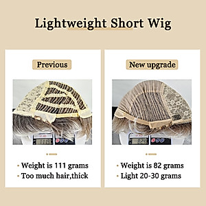 TISHINING Layered Short Blonde Pixie Wigs for White Women Dark Brown Ombre Blonde Pixie Cut Wig with Bangs Synthetic Natural Looking Daily Party Wig