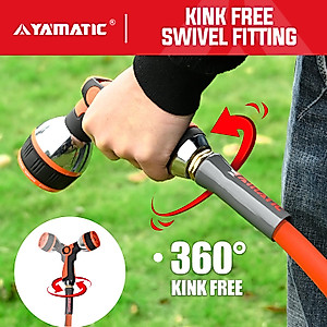 YAMATIC Heavy Duty Garden Hose 5/8 in x 50 ft with Swivel Fitting, Super Flexible Water Hose, All-weather, Lightweight, Burst 600 PSI