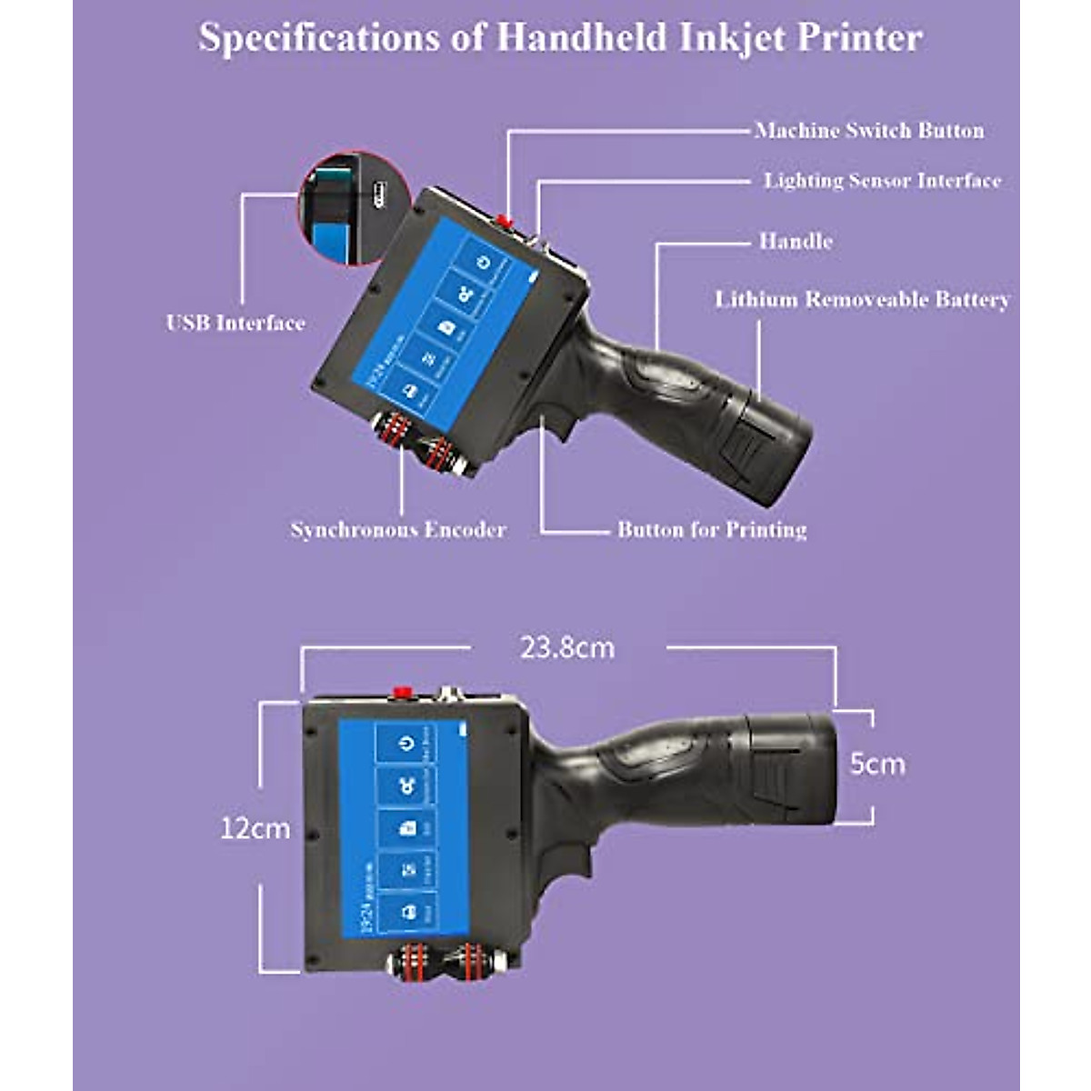 Portable Inkjet Printer with 4.3 Inch HD Touch Screen, Handheld Inkjet Printer with Quick-Drying Ink Cartridge, Handheld Printer Gun for Label/Production Date/Serial Number/Barcode/QR Code/Logo/Image