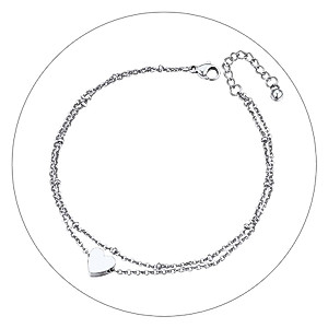 Ankle Chains for Women Stainless Steel Heart Anklet Sterling Silver Color Layered Anklets