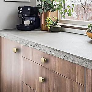 homdiy 5 Pack Gold Cabinet Knobs Round Brushed Brass Kitchen Knobs Zinc Alloy Dresser Knobs Metal Cabinet Handles for Drawer Desk Cabinets Cupboard