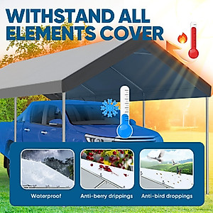 Quictent 10x20 ft Heavy Duty Carport Car Canopy Galvanized Car Tent Outdoor Boat Shelter with Reinforced Structure - Grey