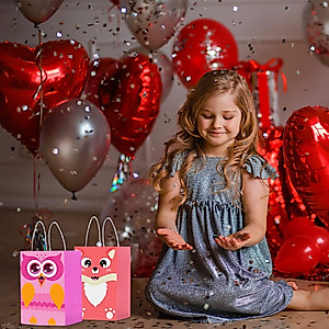 Funnlot Valentine Day Gift Bags For Kids 12PCS Cute Valentine Candy Bags Valentine Treat Bags Animals Valentine Paper Bags With Handles For Chocolate Snacks Valentine Party Favor Bags