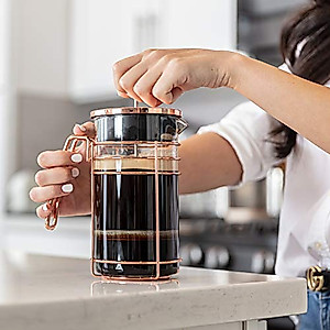 French Press and Tea Maker - 1000ml Coffee Maker Press - Premium Coffee Press with Rose Gold Finish - Thick Glass and Stainless Steel Coffee Brewer - French Press Coffee Maker for Tea, Latte, Expresso