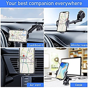 Huryfox Car Phone Holder Mobile Mount - Handsfree Driving Cellphone Stand, Smartphone Support on Dashboard, Windshield, Vent and More, Automobile Cradle Compatible with iPhone, Android Phone