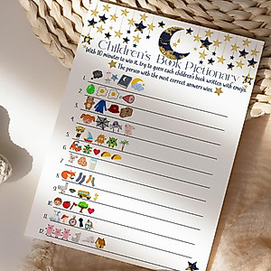 Twinkle Little Star Baby Shower Game Cards, 25 Guest Pack, Guess the Pictogram Childrens Storybook Activity Cards, Celestial Favors, Ideas, Planning, Fun Guessing Activities Play for Prizes