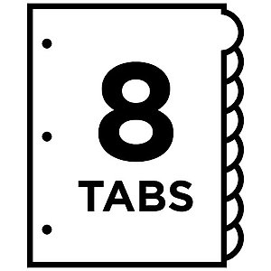 Avery Insertable Style Edge Plastic Dividers for 3 Ring Binders, 8-Tab Set, Assorted White Frosted Designs, 1 Set (11291)