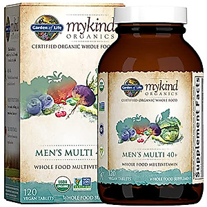 Garden of Life mykind Organics Whole Food Multivitamin for Men 40+, Vegan Mens Multi for Health & Well-Being Certified & Minerals for Men Over 40 Mens Vitamins, 120 Tablets