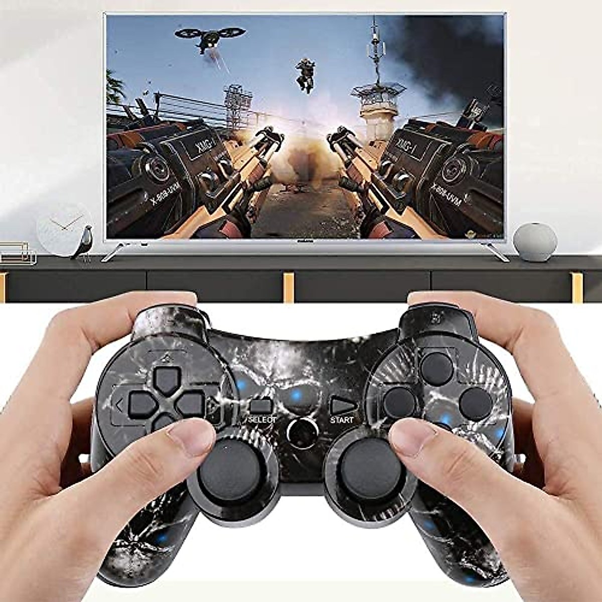 CHENGDAO Controller for PS3 2 Pack Wireless Controller for Playstaion 3 6-Axis with High-Performance Double Shock, Motion Control, USB Charging Cable (Skull + Galaxy)
