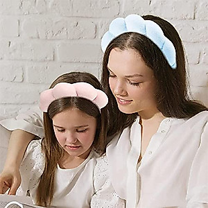 XSHYE Spa Headband for Women Girls Makeup Headband Sponge Terry Towel Cloth Fabric Headband for Washing Face,Skincare,Shower Hair Accessory (2 Pack - Pink+Blue)