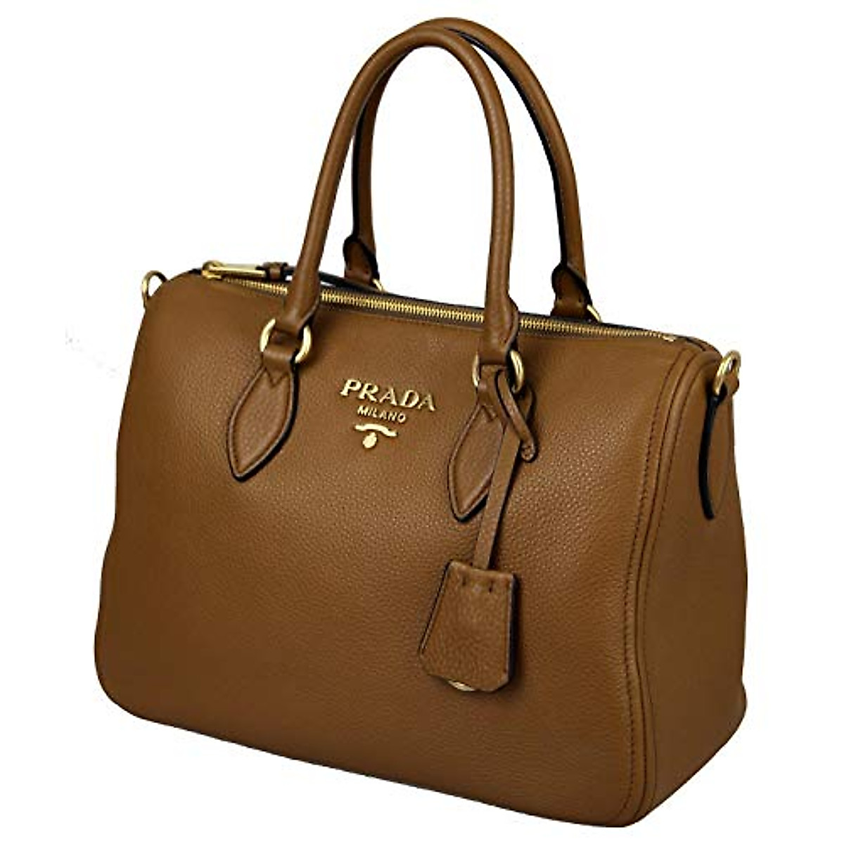 Prada Vitello Leather Cannella Brown Phenix Handbag 1BB023