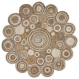 LR Home Natural Jute Area Rug, 4' Round, Bleach Gray