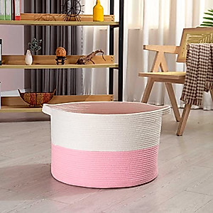 OrganiHaus XXX Large Cotton Rope Basket for Blankets Living Room | Blanket Basket & Storage Baskets for Organizing | Laundry Baskets for Storage Toy Basket for Baby | Large Woven Basket - Pink/White