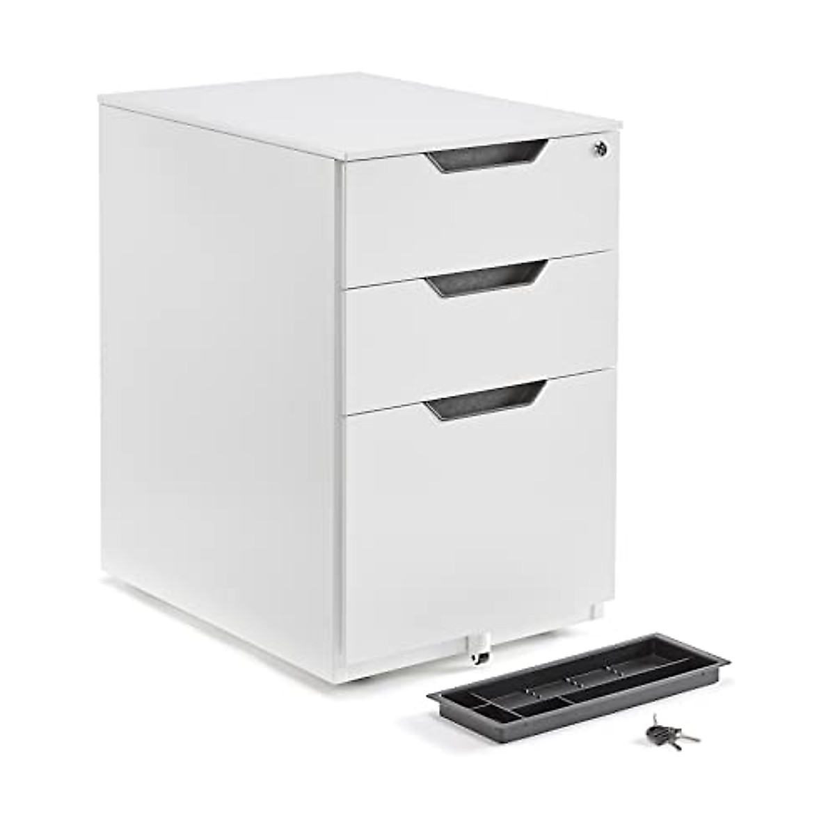 Amazon Basics 3 Drawer Mobile File Cabinet With Lock, White, 20.71" D x 15.51" W x 24.29" H