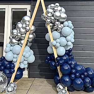 Futureferry Night Blue and Ice Blue Balloons Garland Kit 137Pcs Navy Blue Metallic Silver Balloon Arch for Birthday Baby shower Wedding Anniversary Graduation Party Backdrop DIY Decoration