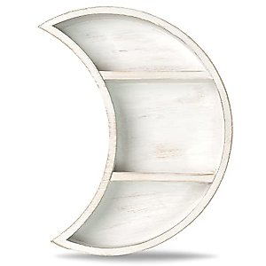 Moon Shelf for Crystals - Crystal Shelf Display and Crystal Holder - Crystal Display Shelf - White Crescent Moon Shaped Shelf - Boho Nursery Decor - Nursery Shelves for Bedroom, Kids Room, Baby Room