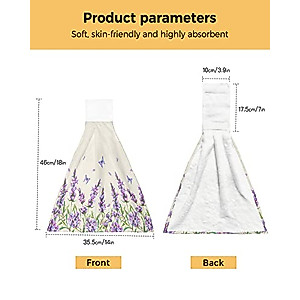 WARM TOUR 1Pcs Kitchen Hanging Towel Country Purple Lavender Flower Butterfly,Absorbent Soft Hand Tie Towel with Loop Fall Floral Retro Linen,Tea Bar Dish Cloth Dry Towel for Bathroom