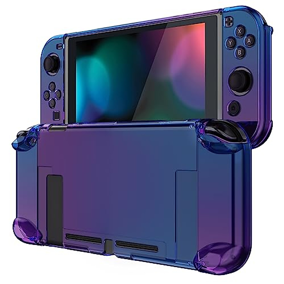 eXtremeRate PlayVital Back Cover for Nintendo Switch Console, Handheld Controller Protector Hard Shell for Joycon, Dockable Protective Case for Nintendo Switch - Gradient Translucent Bluebell