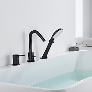 CREA Roman Tub Faucet Black, Tub Faucet Bathtub Bath Faucet Set 3-Hole with Hand Shower Tub Spout Diverter Deck-Mount Pull Out Bathroom Tub Faucet