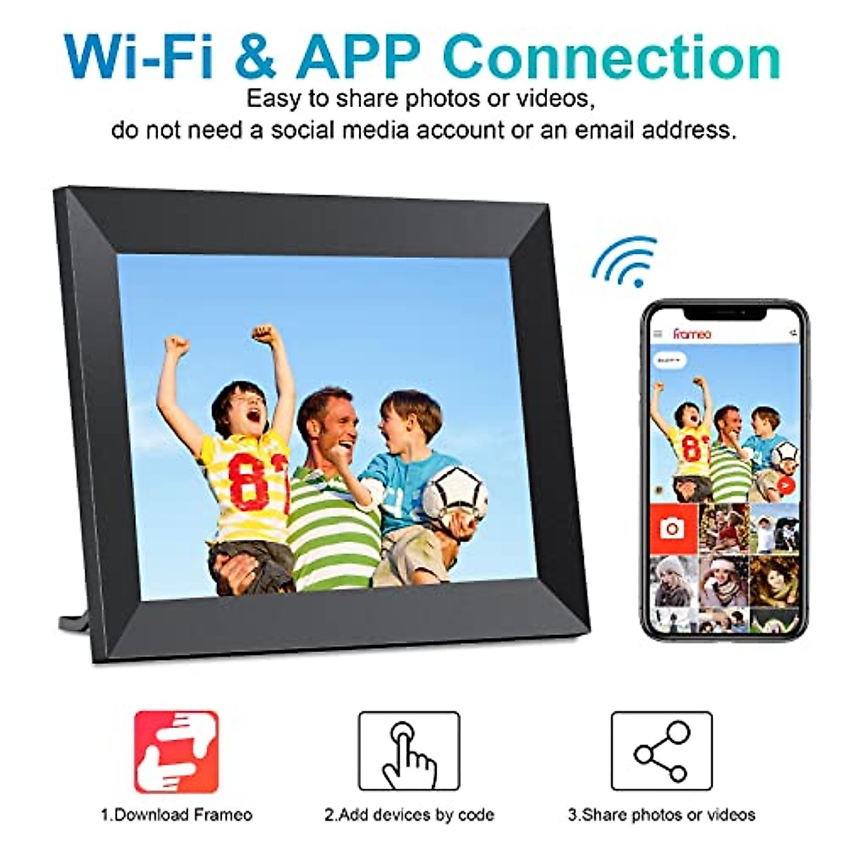 YunQiDeer 8 Inch Digital Photo Frame WiFi with1280*800 IPS LCD Touch Screen,Built-in 16GB Storage,Auto Rotate,Video Clips and Slide Show,Send Photos Instantly from Anywhere with via Frameo APP…