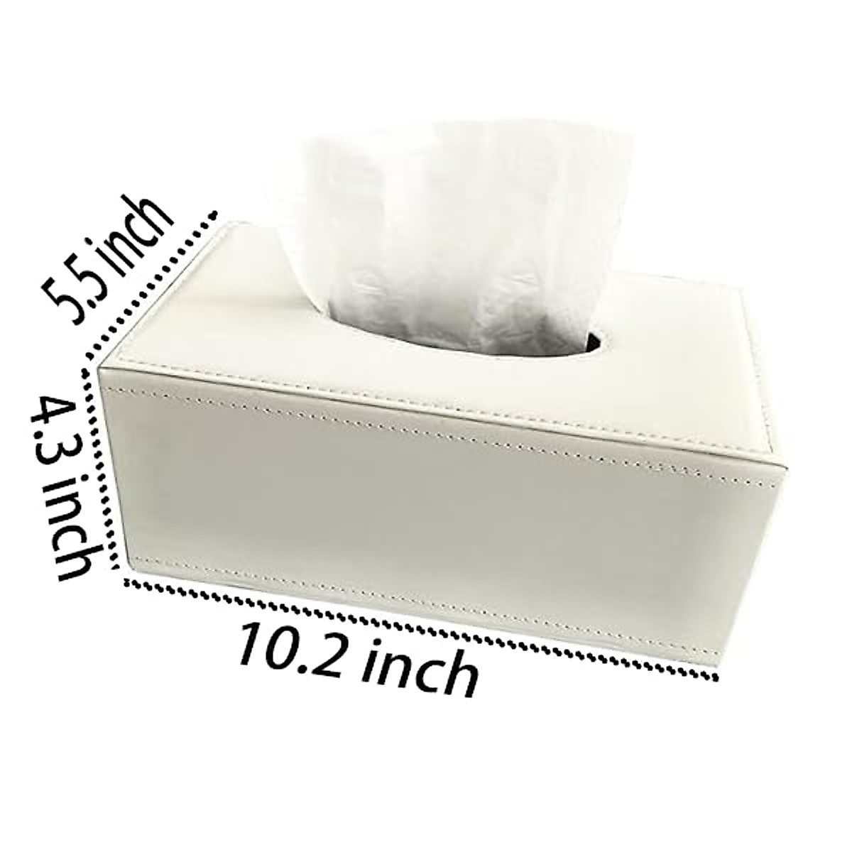 Cq acrylic Rectangular PU Leather Tissue Box Cover Holder,Modern Square Facial Tissue Holder Case Dispenser for Home and Car Decoration,Off White