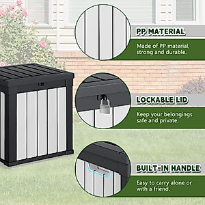 LUVING 50 Gallon Outdoor Storage Box Waterproof, Patio Storage Box with Lockable Lid, UV Resistant Outdoor Storage Bin for Indoor Patio Deck Backyard Garden Pool, White&Black