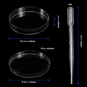 50 Pack Petri Dishes with 100 Pcs Lids, 90 x 15 mm Disposable Sterile Petri Dishs, Plastic Clear Petri Dishs, Lab Petri Dishes with 3ml Transfer Pipettes