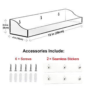 XQIGI Acrylic Shower Shelves, 2 Pack Self Adhesive Bathroom Clear Floating Shelf Wall Mounted Thick Storage and Decor Rv Accessories Display No Drilling Organization Home Apartment Essentials