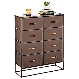 mDesign Wide Modern 8-Drawer Dresser Storage Unit, Sturdy Steel Frame, Wood Top, Easy-Pull Wood Handles/Fabric Bins, Organizer for Bedroom, Hallway, Entryway, Closet, Margo Collection, Espresso Brown