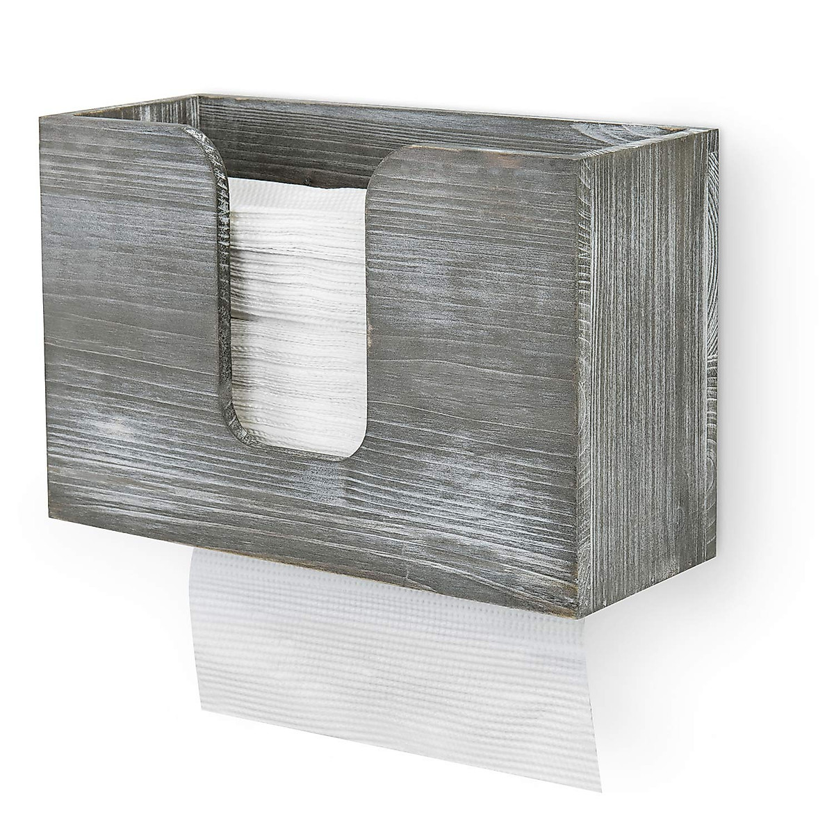 MyGift Rustic Graywashed Solid Wood Bathroom Paper Towel Holder Wall Mount Refillable Hand Towel Dispenser