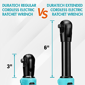 DURATECH Extended Cordless Ratchet Wrench, 3/8" 12V 44 Ft-Lbs Long Neck Electric Ratchet Wrench with 2-Pack 2.0Ah Li-Ion Battery, 1 Hour Fast Charger, 10 Sockets Accessories & Variable Speed Trigger
