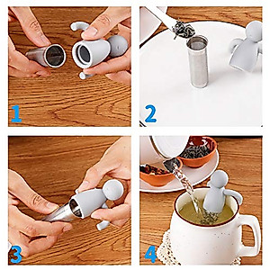 Leden Tea Infuser for Loose Leaf Tea Cute Tea Strainer Ball Stainless Steel Extra Fine Mesh Tea Steeper Filter for Cup Mug Silicone Handle Grey