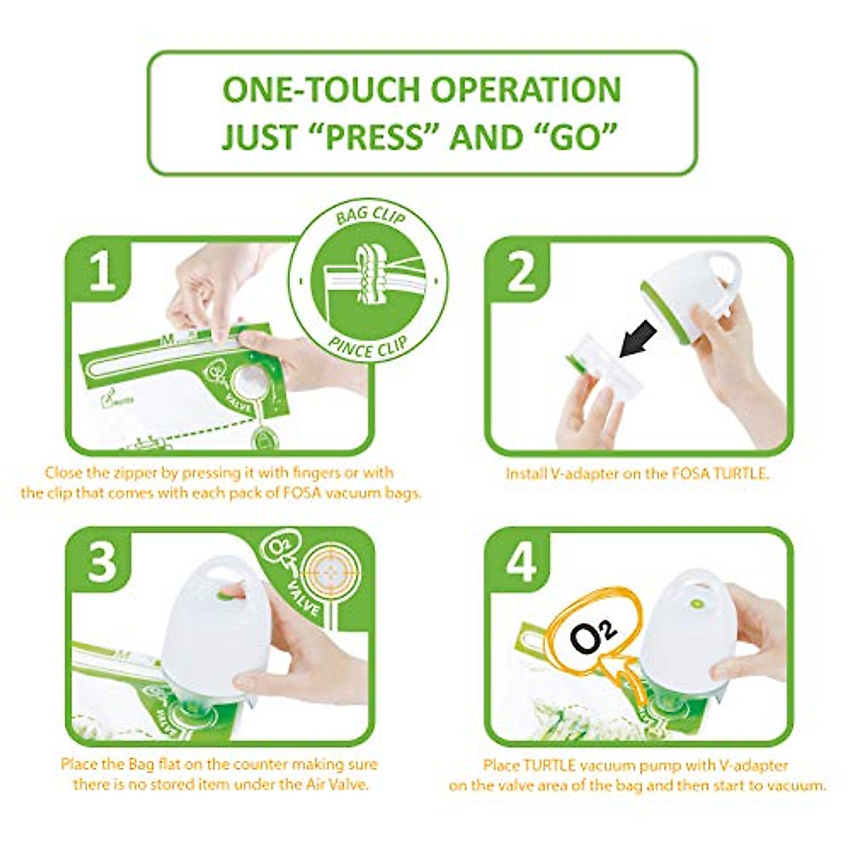 FOSA Reusable Vacuum Food Storage Bags Vacuum Zipper Bag, Small (6 x 10 inches), 20 pack