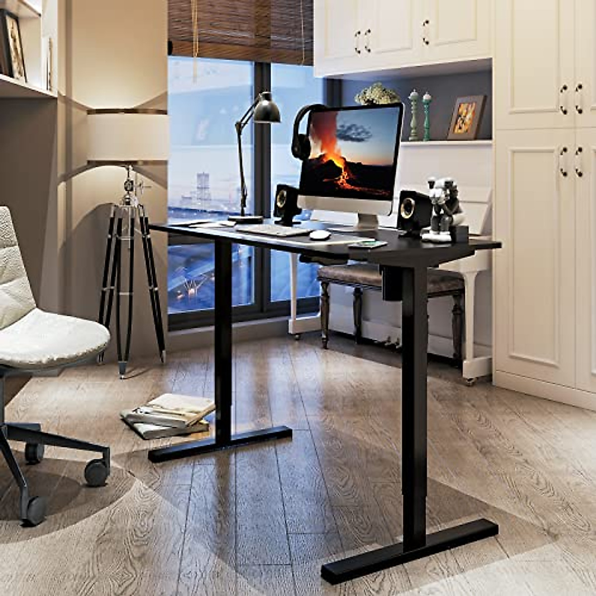 Electric Standing Desk 40 x 24 Inches, Height Adjustable Stand Up Desk w/2-Button Controller, Small Sit Stand Desk, Ergonomic Computer Desk for Home Office, Black Frame + Black Tabletop