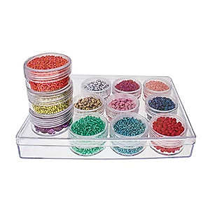 The Beadsmith Personality Case - Clear Storage Organizer Box – 6.4 x 4.8 x 1 inches - Includes 12 Small Containers with lids - 1.5 x 0.8 inches, Bead Holder