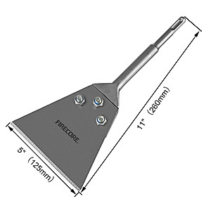 Firecore SDS Plus Floor Scraper with Spare Bolts and Locknuts, 5 Inch x 11 Inch Tile Removal Chisel Tool Long Handle Heavy Duty for Rotary Hammer Drill, Thinset Scraper Adhesives Remover FS22510