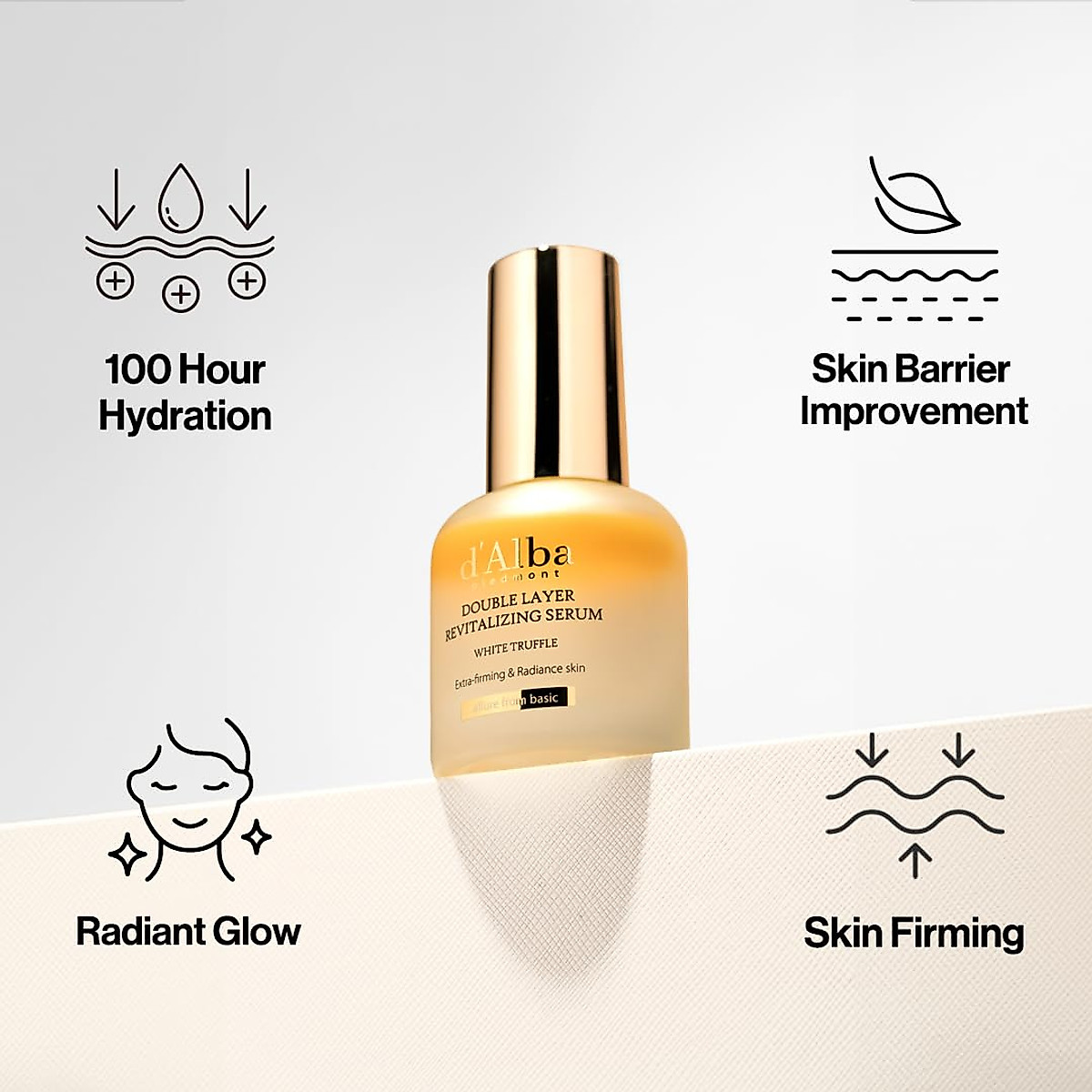 d'alba Piedmont Italian White Truffle Double Layer Revitalizing Serum, 100hr Hydration, Hyaluronic Acid and Centella Asiatica, Skin Firming and Tightening, Long-lasting Korean Skin Care (1.01 fl.oz)