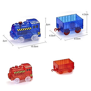 VINSOO Cars (2-Pack) Track Train Replacement Only, Multi-Color Light Up Flashing LED Glow in The Dark Trains Accessories Compatible with Most Tracks